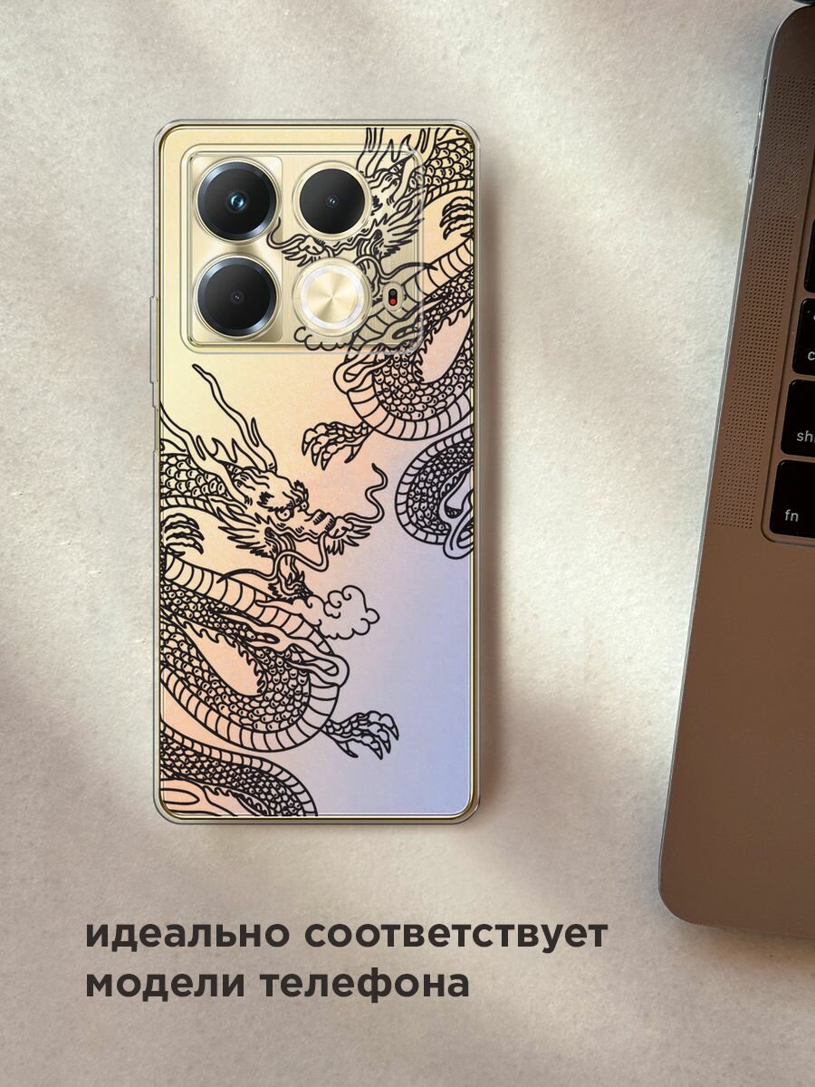 Чехол на Infinix Note 40 / Инфиникс Нот 40 с принтом "Два китайских дракона", прозрачный — фото 1