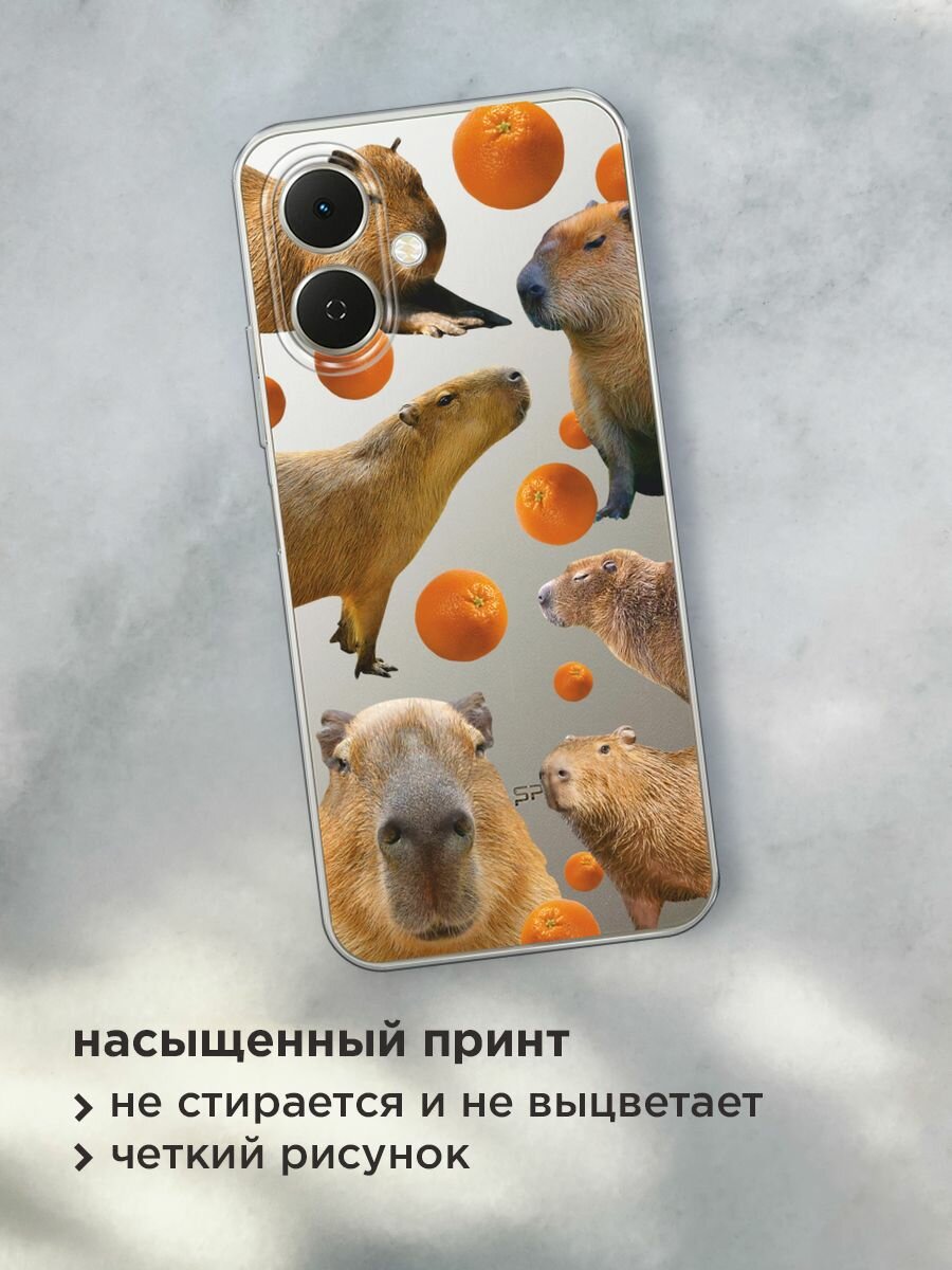 Чехол на Tecno Spark Go 2 / Текно Спарк Го 2 с принтом "Капибара и апельсины", прозрачный — фото 1