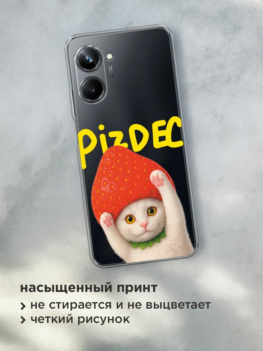 Чехол на Realme 10 Pro / Реалми 10 Про с принтом "Котик с надписью", прозрачный — фото 1