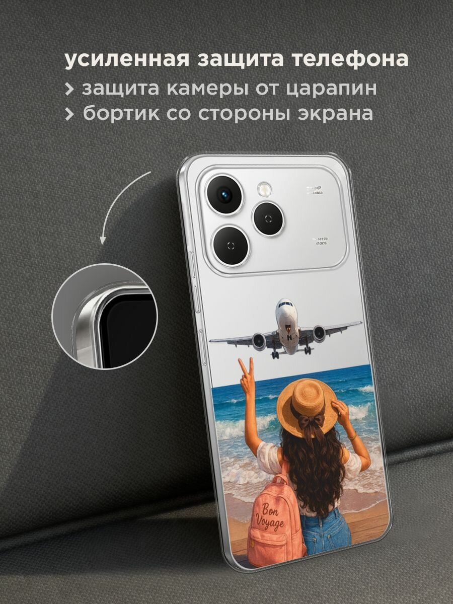 Чехол на Tecno Spark 40 / Текно Спарк 40 с принтом "Bon Voyage", прозрачный — фото 1
