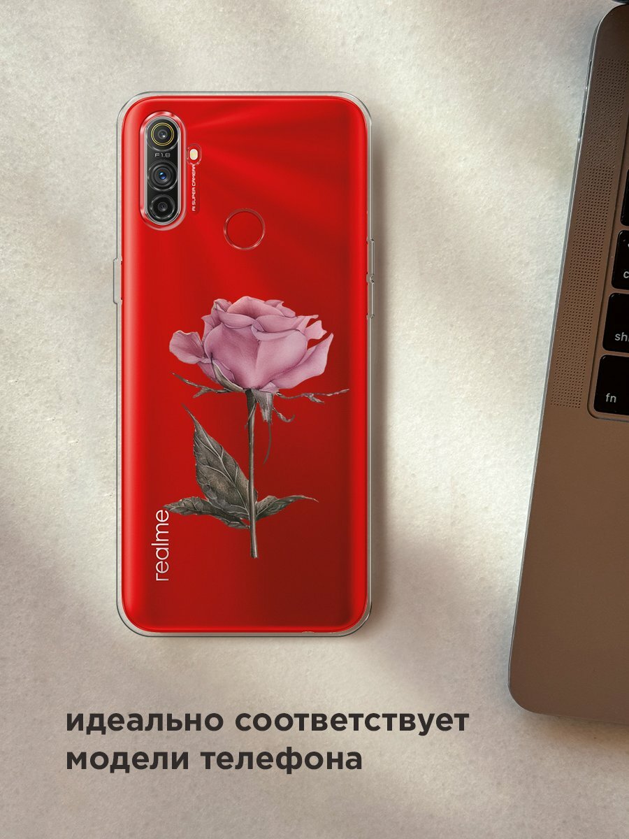Чехол на Realme C3 / Реалми C3 с принтом "Меланхоличная роза", прозрачный — фото 1