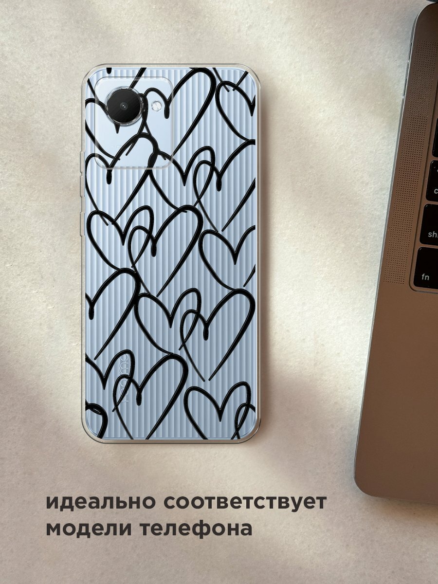 Чехол на Realme C30 / Реалми C30 с принтом "Hearts doodle black 1" — фото 1