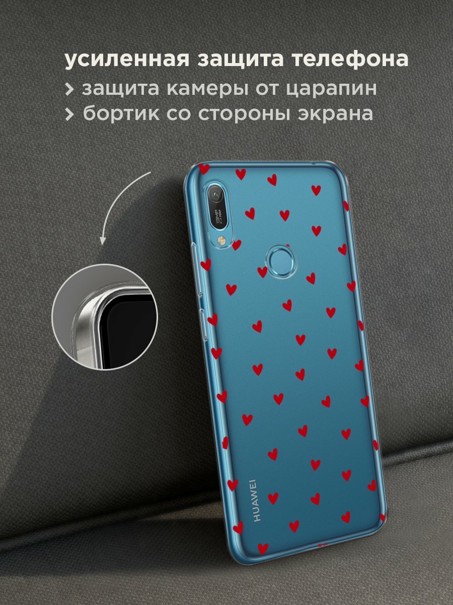 Чехол на Honor 8A/8A Pro/Huawei Y6s/Y6 2019 / Хонор 8А с принтом "Red hearts", прозрачный — фото 1