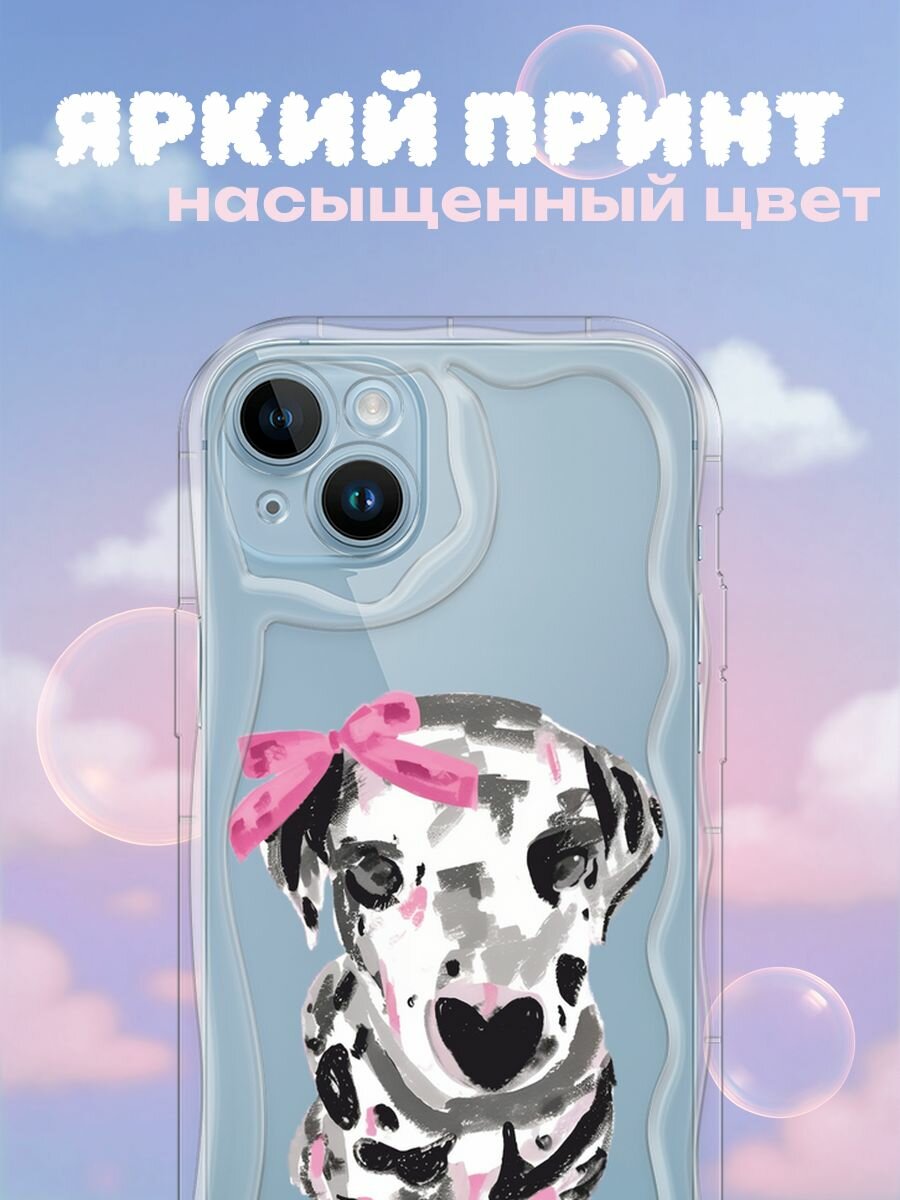 Чехол на Apple iPhone 14 / Айфон 14 с принтом "Далматинец с бантиком 3" — фото 1