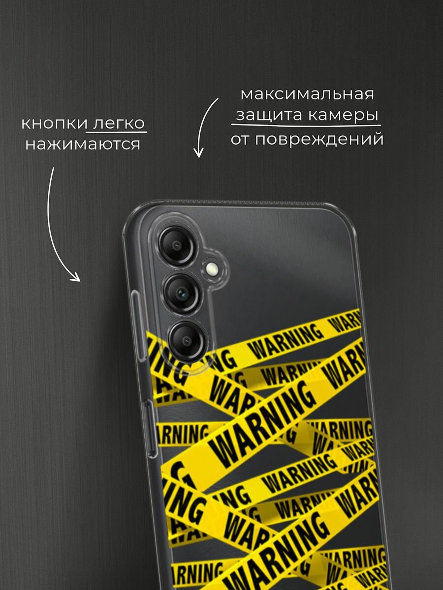 Чехол на Samsung Galaxy A15 / Самсунг А15 с принтом "Warning!", прозрачный — фото 1