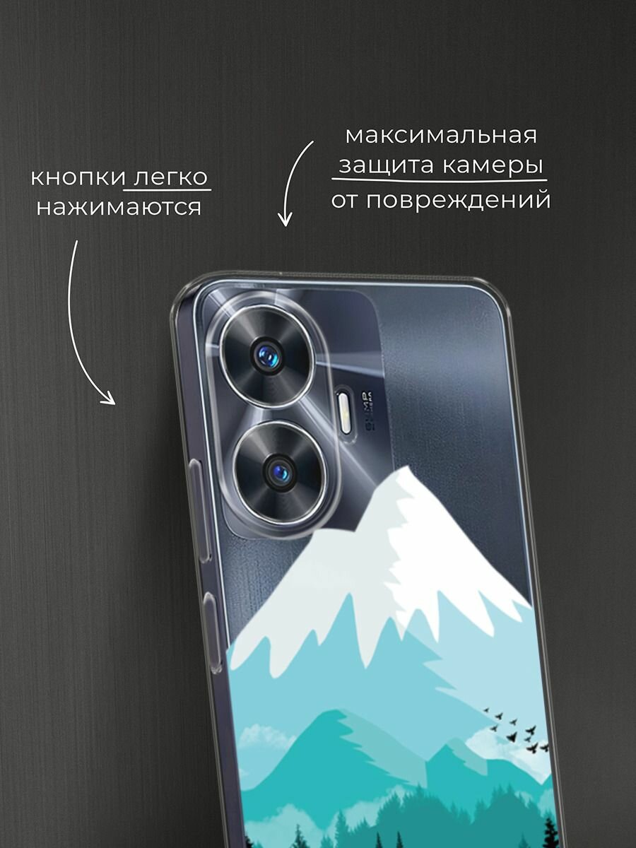 Чехол на Realme C55 / Реалми C55 с принтом "Синяя снежная гора", прозрачный — фото 1