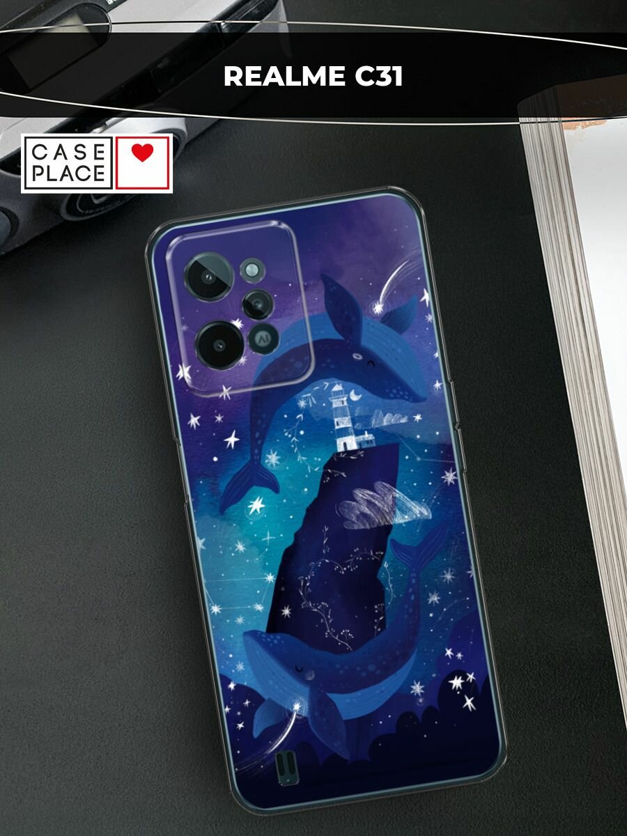 Силиконовый чехол на Realme C31 / Реалми C31 с принтом "Ночные киты"