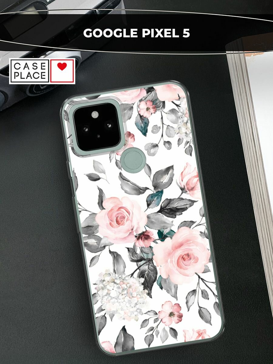 Чехол на Google Pixel 5 / Гугл Пиксель 5 с принтом "Розы на белом"