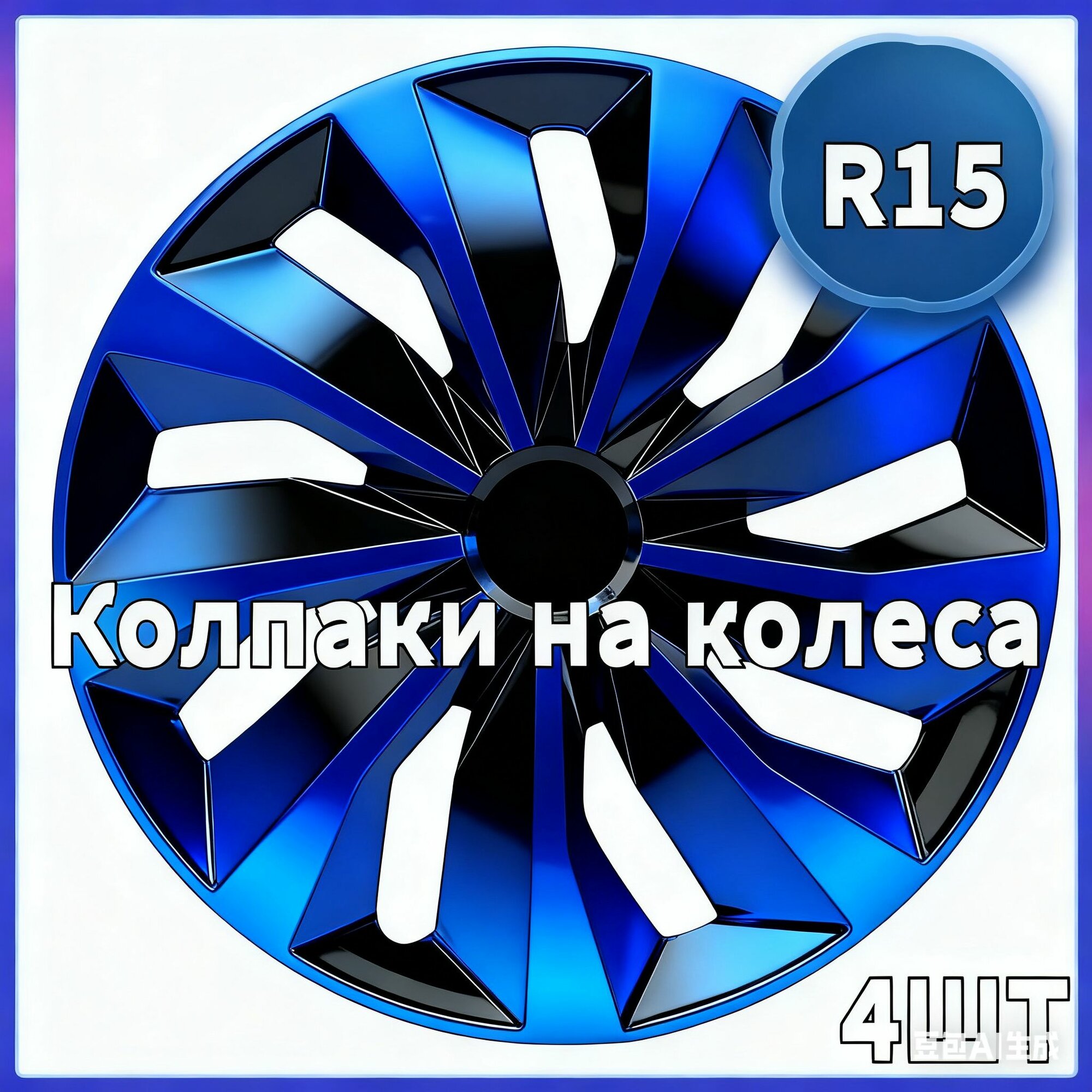 Колпаки ABS 15", синие, для легковых авто, комплект из 4 штук, Подходит для стальных колес