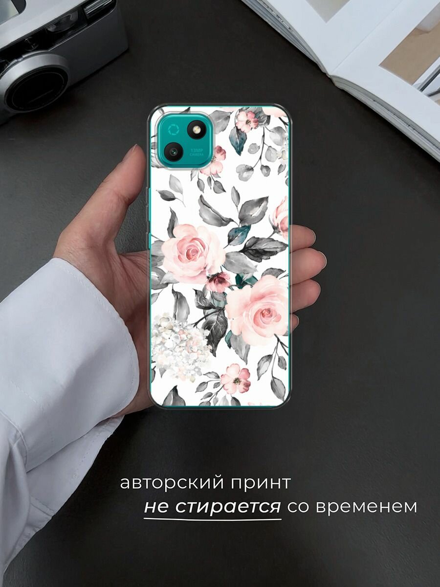 Силиконовый чехол на Wiko T10 / Вико Т10 с принтом "Розы на белом" — фото 1