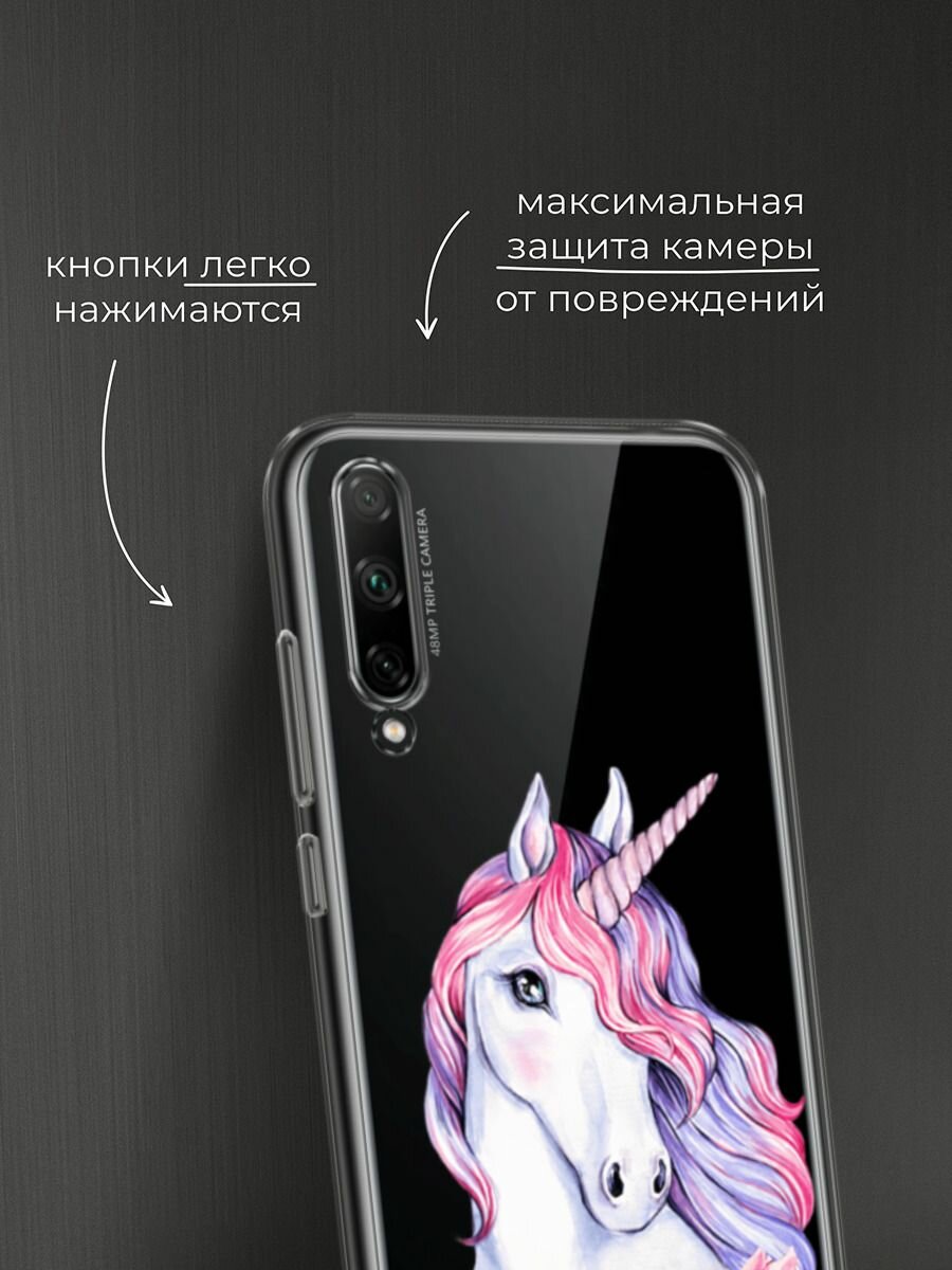 Чехол на Honor 30i / Хонор 30i с принтом "Единорог с пионами", прозрачный — фото 1