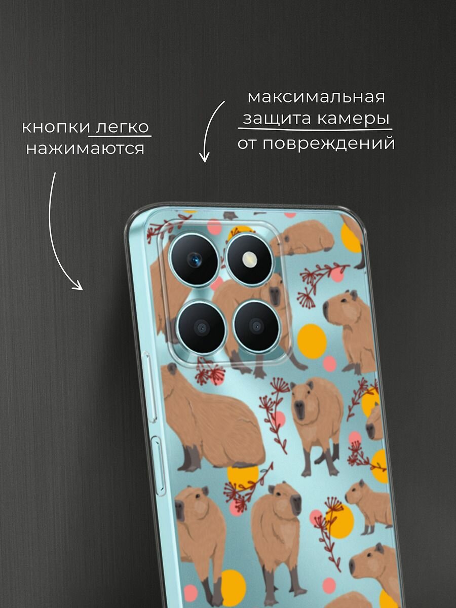 Чехол на Honor X6A / Хонор X6A с принтом "Капибара паттерн", прозрачный — фото 1