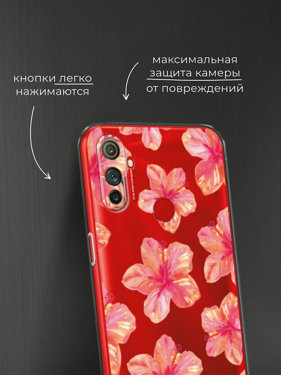 Силиконовый чехол на Realme C3 / Реалми C3 с принтом "Pink flowers" — фото 1