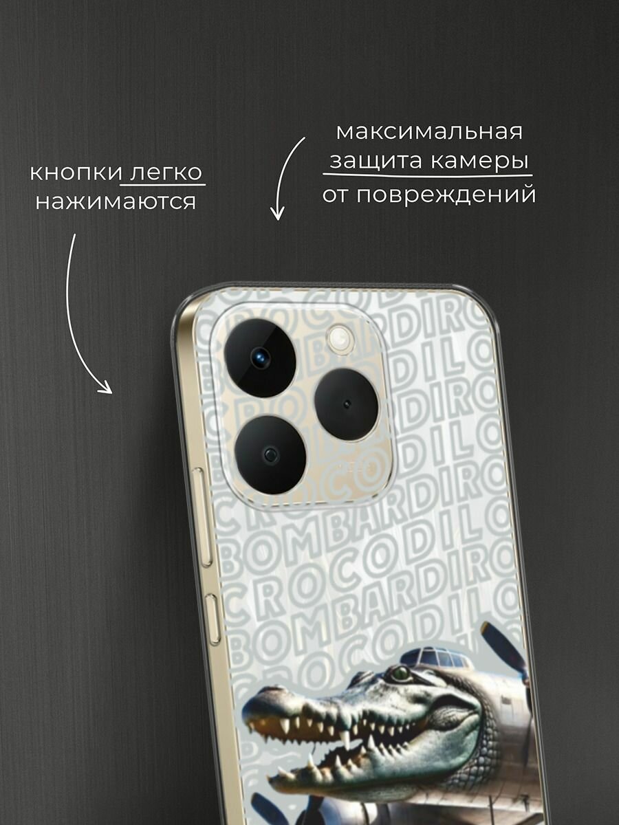 Чехол на Realme 15T / Реалми 15Т с принтом "Бомбардиро крокодило 2", прозрачный — фото 1
