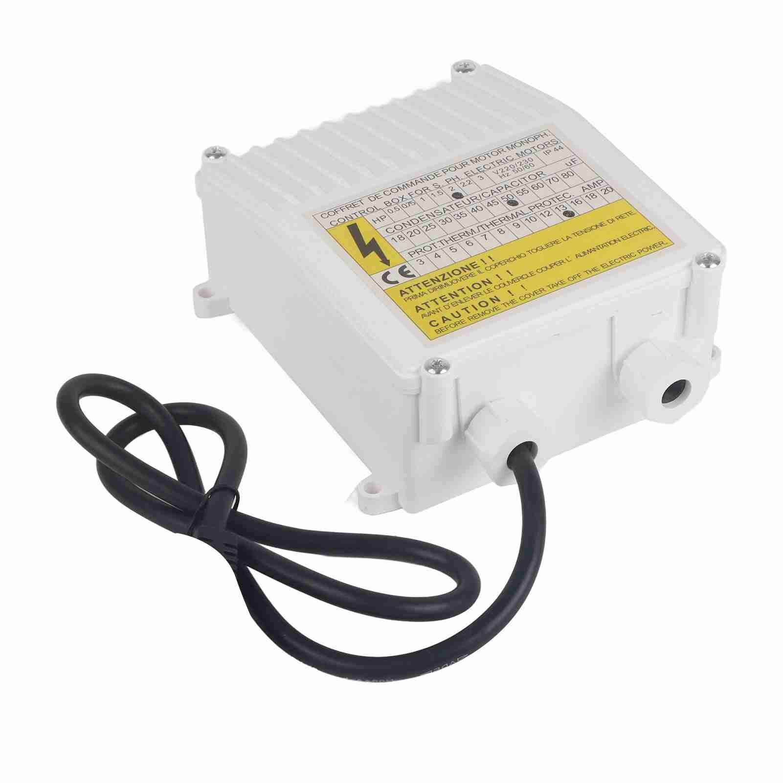 Блок управления насосом 1,5 кВт 2 л. с. с термозащитой, автоматический выключатель, контроллер для погружных насосов для глубоких скважин, 110 В 25 А, вилка США, конденсатор 80 мкФ