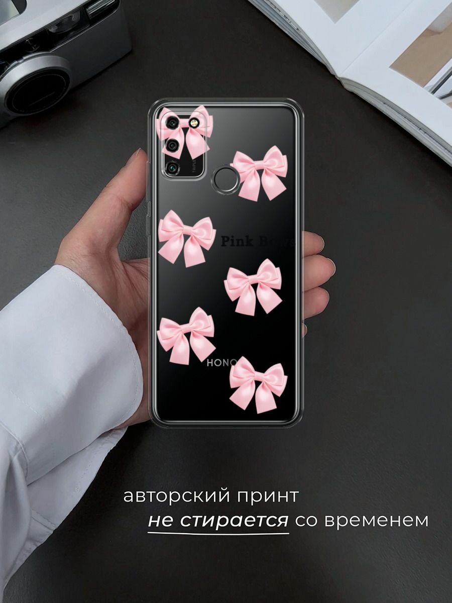 Чехол на Honor 9A / Хонор 9А с принтом "Pink Bows", прозрачный — фото 1