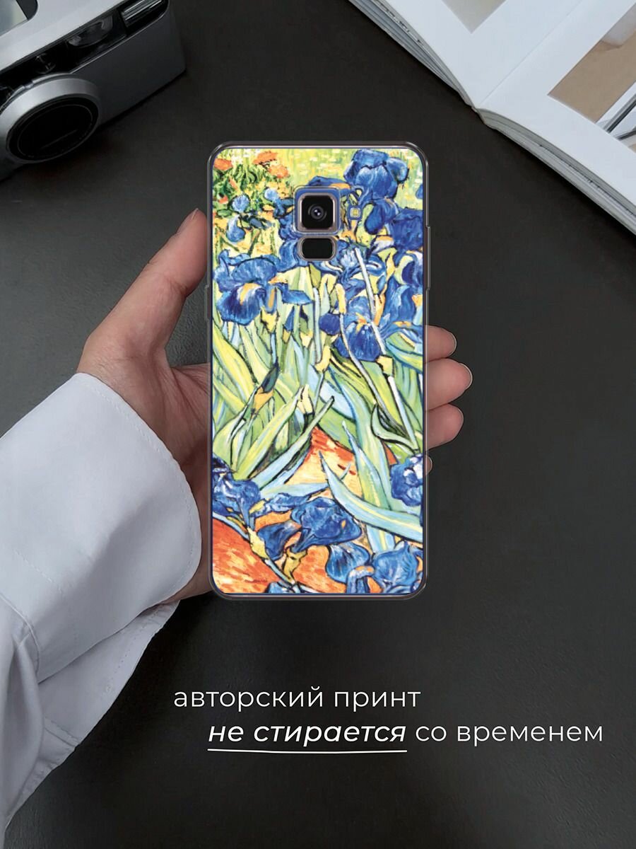 Чехол на Samsung Galaxy A8 2018 / Самсунг Галакси А8 2018 с принтом "Ирисы Ван Гог" — фото 1