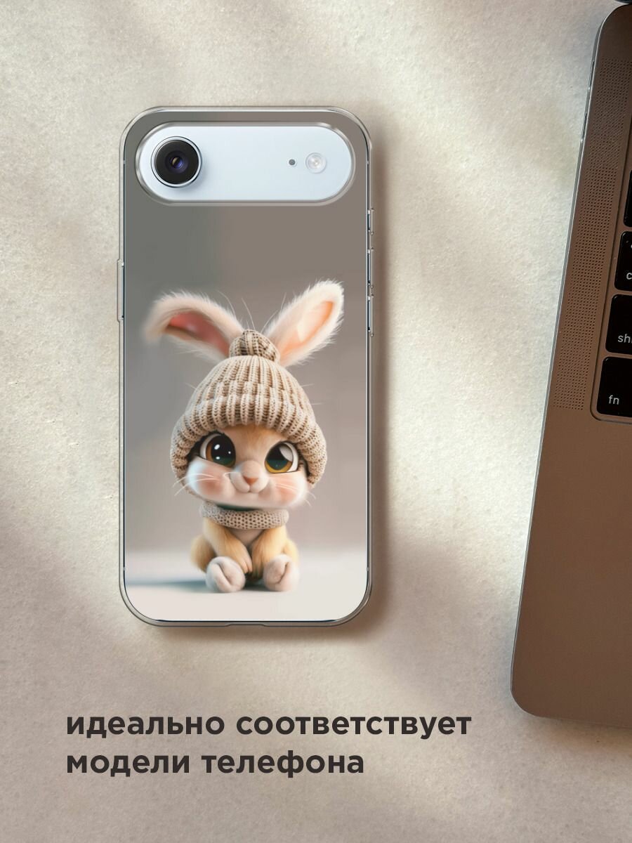 Чехол на Apple iPhone Air / Айфон Айр с принтом "Крольчонок в вязаной шапке" — фото 1