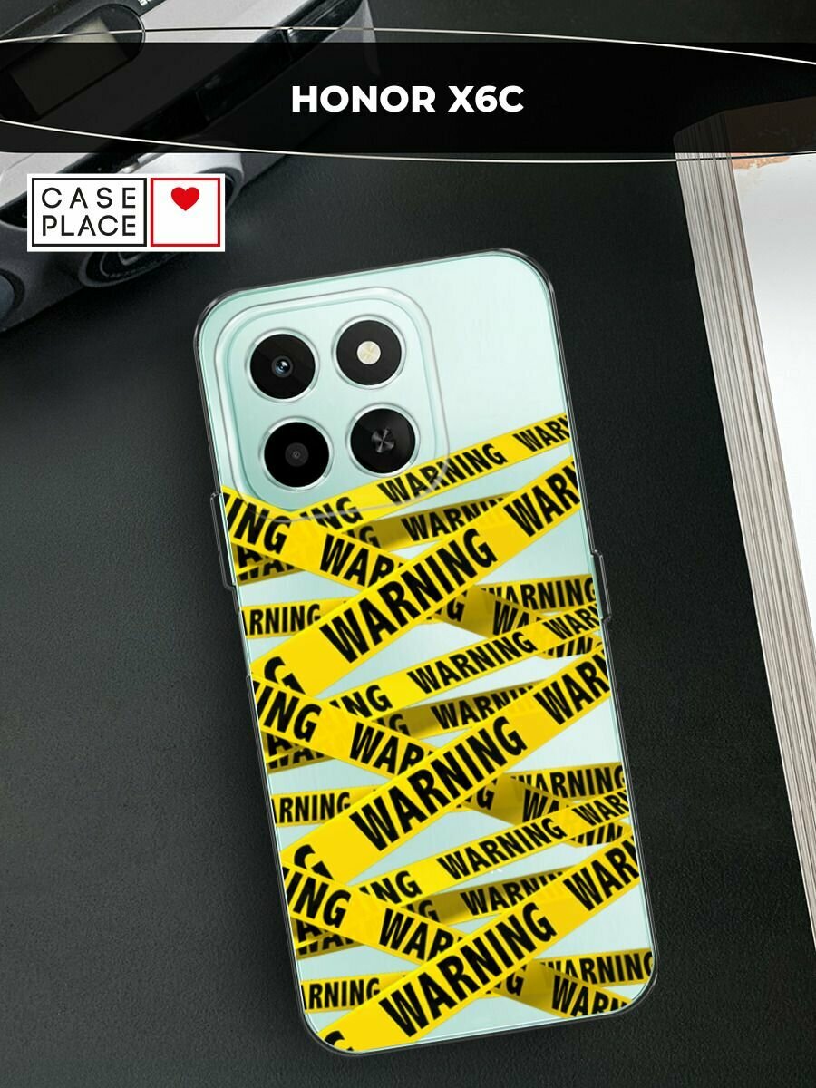 Чехол на Honor X6c / Хонор X6c с принтом "Warning!", прозрачный
