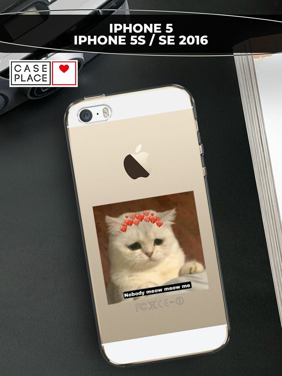 Чехол на Apple iPhone 5/5S/SE / Айфон 5/5S/SE с принтом "Грустный котик"