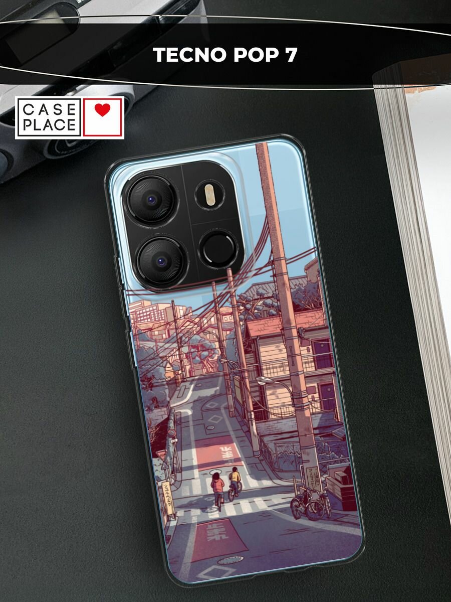 Чехол на Tecno Pop 7 / Текно Поп 7 с принтом "Закат на японской улице", прозрачный