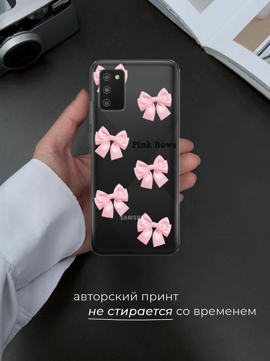 Чехол на Samsung Galaxy A02s / Самсунг Галакси A02s с принтом "Pink Bows", прозрачный — фото 1