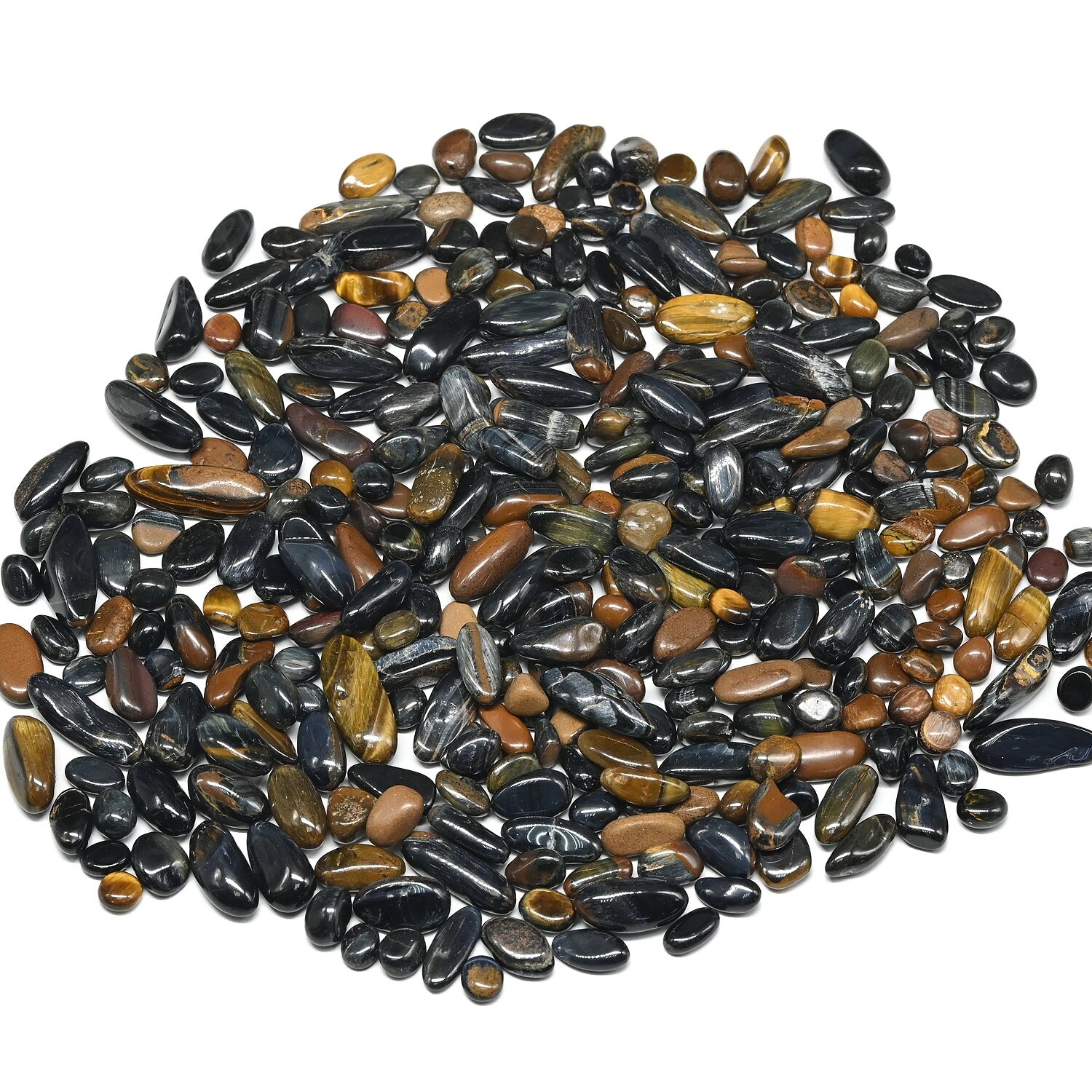 Тигрово-соколиный глаз галтовка фракция 5-15мм, упаковка 100г .