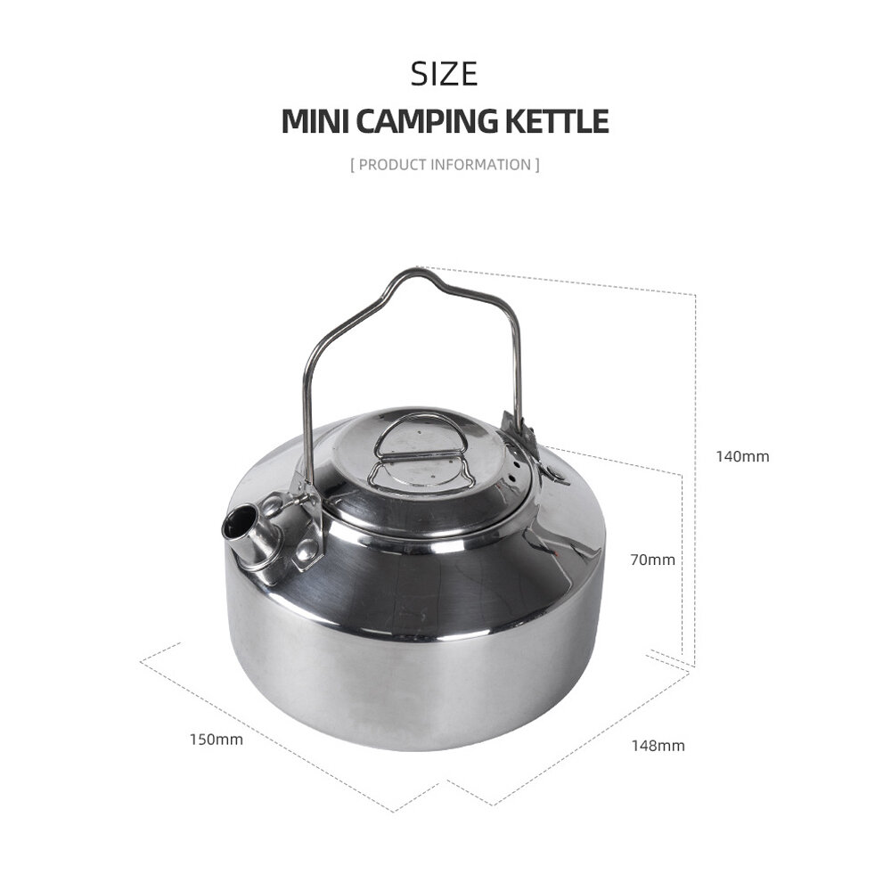 Outdoor Stainless Steel Kettle Locking Handle Camping Hung Pot Portable Coffee Picnic Cooker 1L Teapot Cooking Accessory