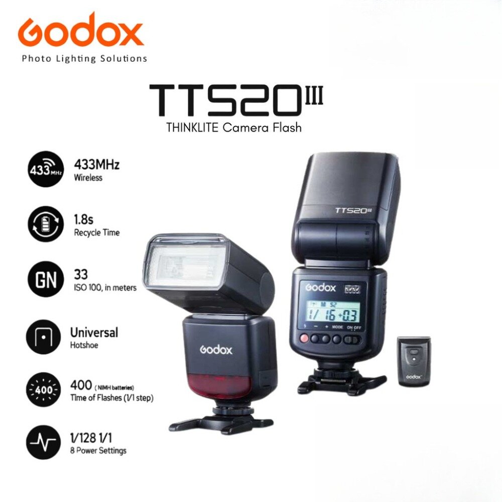 Godox TT520 III Вспышка камеры с беспроводным запуском на частоте 443 МГц с универсальным триггером вспышки