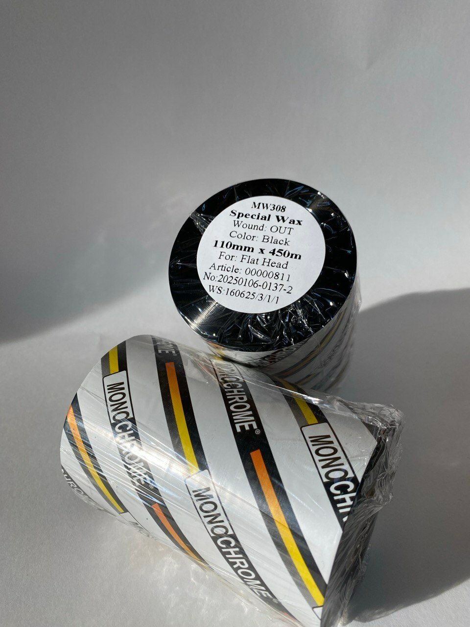 Лента красящая термотрансферная Monochrome MW308 Wax, риббон 110 мм х 450 м, вт.1", Out, 1 рулон