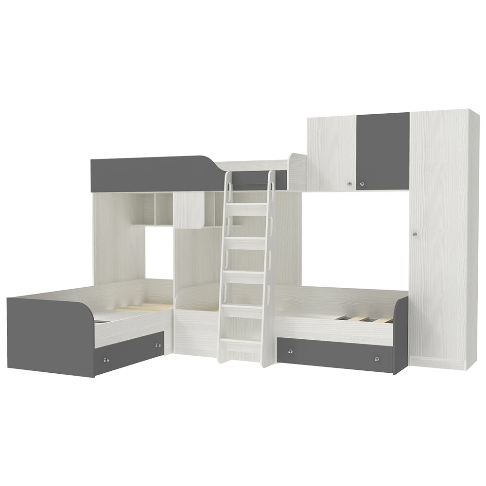 Кровать чердак Трио 2 Белое Дерево Темно-серый