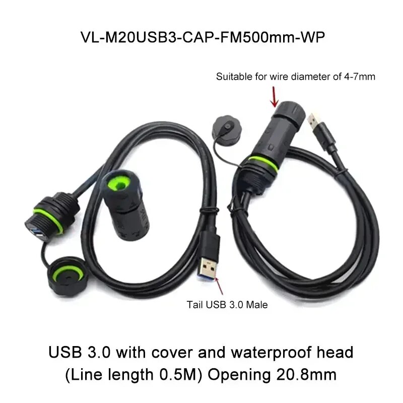 M20 USB 3.0 Панельный разъем Открытый IP68 Водонепроницаемая розетка с прямой вилкой M20 USB-разъем «папа-мама» Удлинительный кабель для сигнала передачи данных