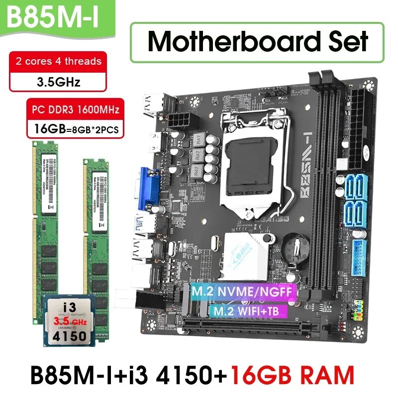 Комплект материнской платы B85 с процессором i3 4150 и оперативной памятью 16GB DDR3 Combo Плата Mae Рабочая станция Сборка LGA 1150 mini itx Материнская плата набор