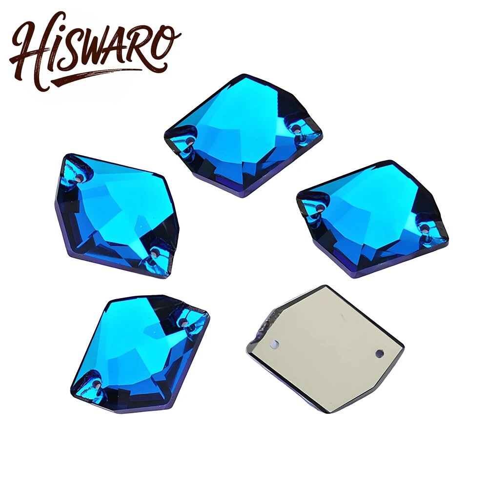 HISWARO Космические блестящие стеклянные камни для шитья 13x17mm (16Pcs), Bermuda Blue