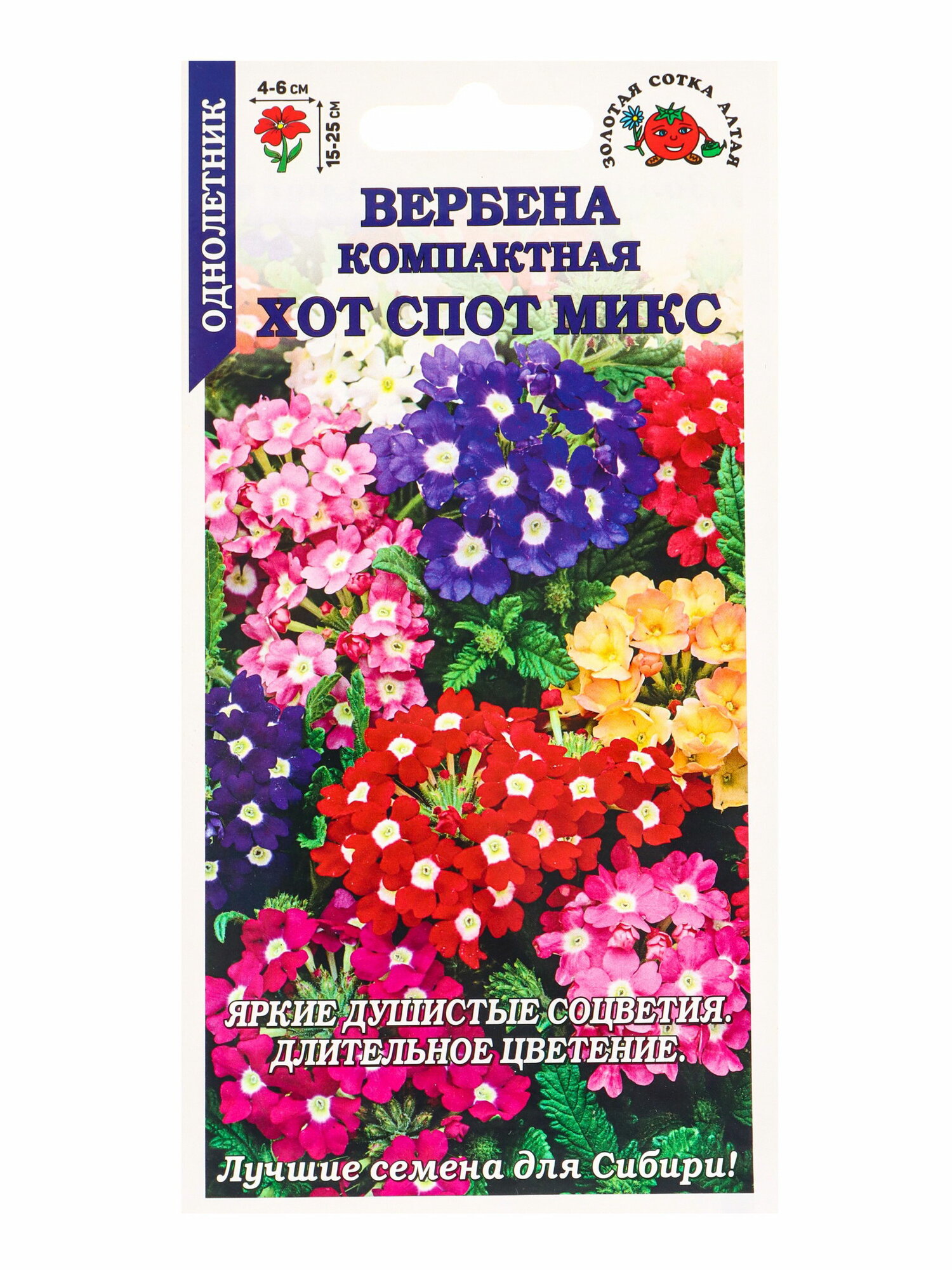 Семена Вербена компактная "Хот Спот Микс", смесь, 0.1 г, посев на рассаду: апрель, 6 шт.