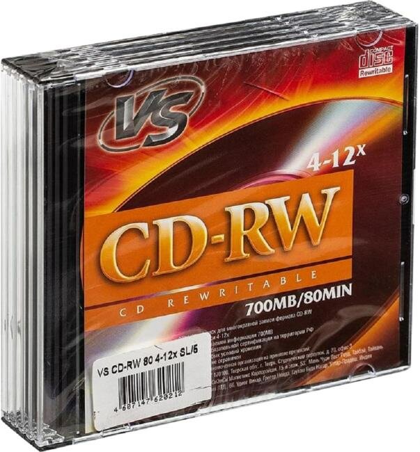 VS (PERFEO) VSCDRWSL501 Диск CD-RW VS 700 Mb, 12x, Slim Case (5), (5/200).