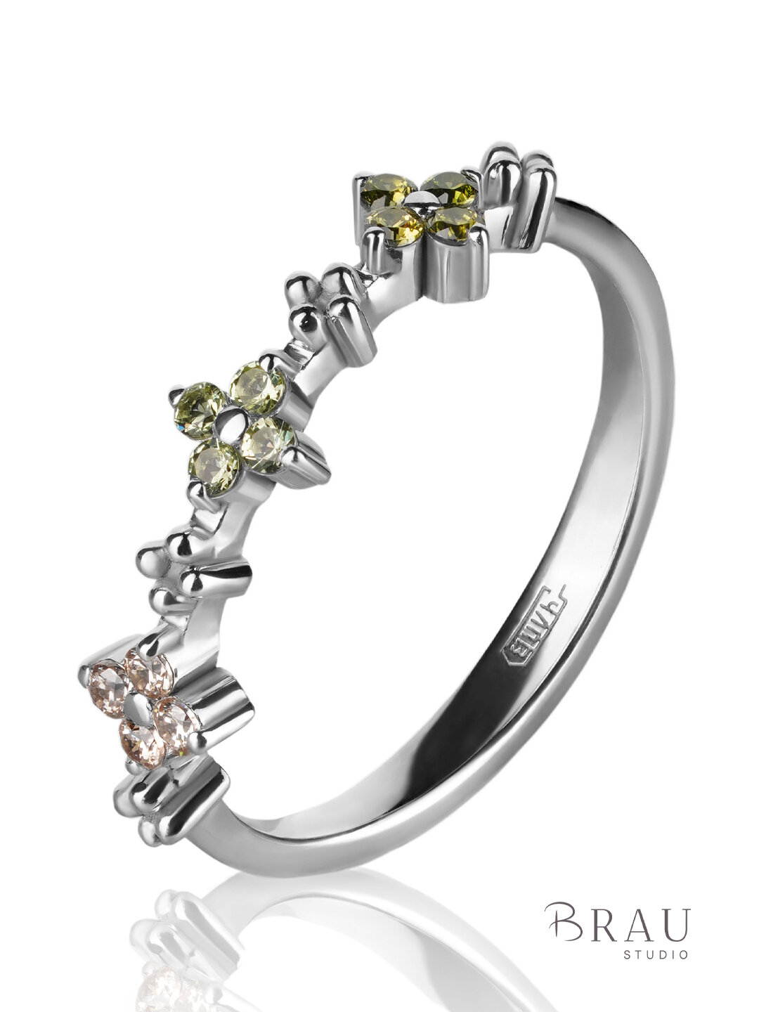 Кольцо, серебро, 925 проба, родирование, фианит, алпанит