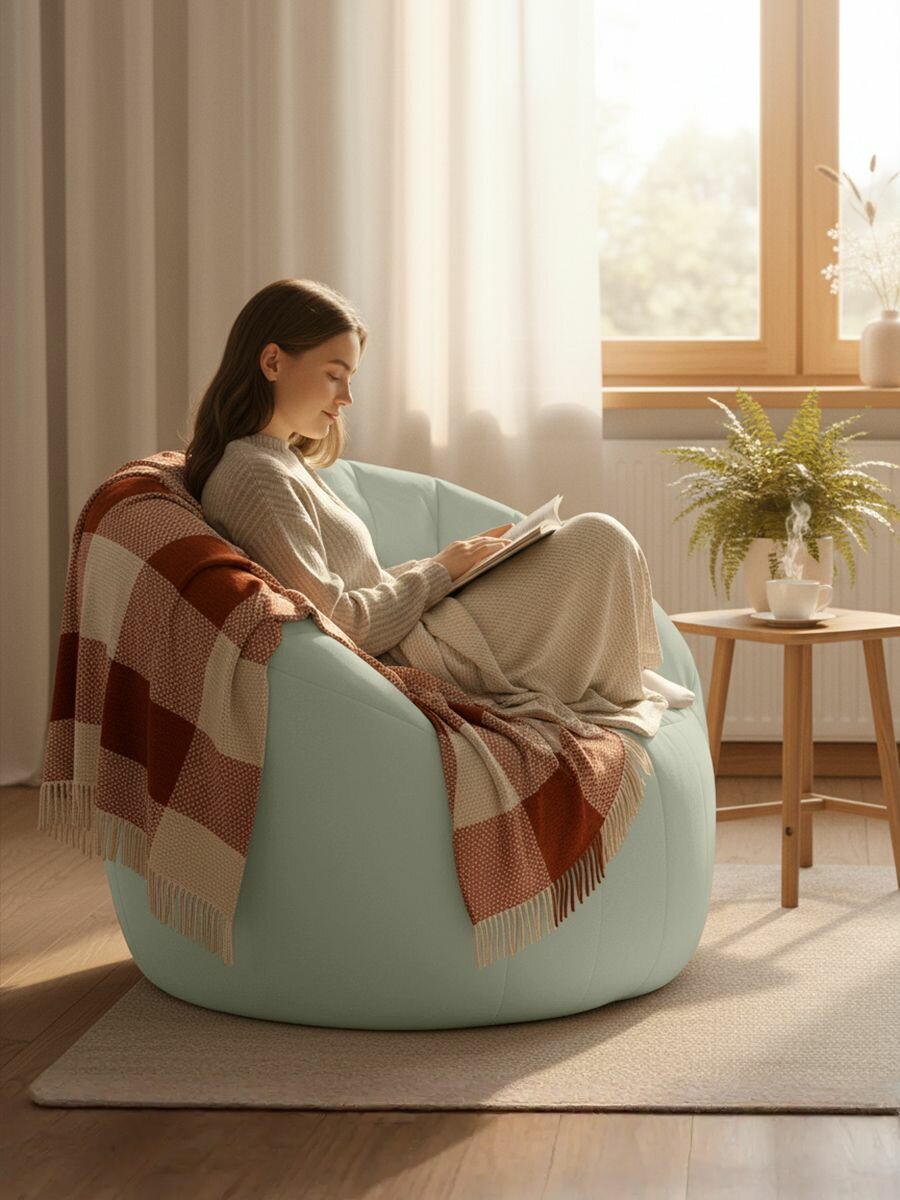 Кресло-мешок Butterfly Light Sofa - Pepper Mint (велюр, мятный) - лаунж кресло для отдыха дома, на балкон