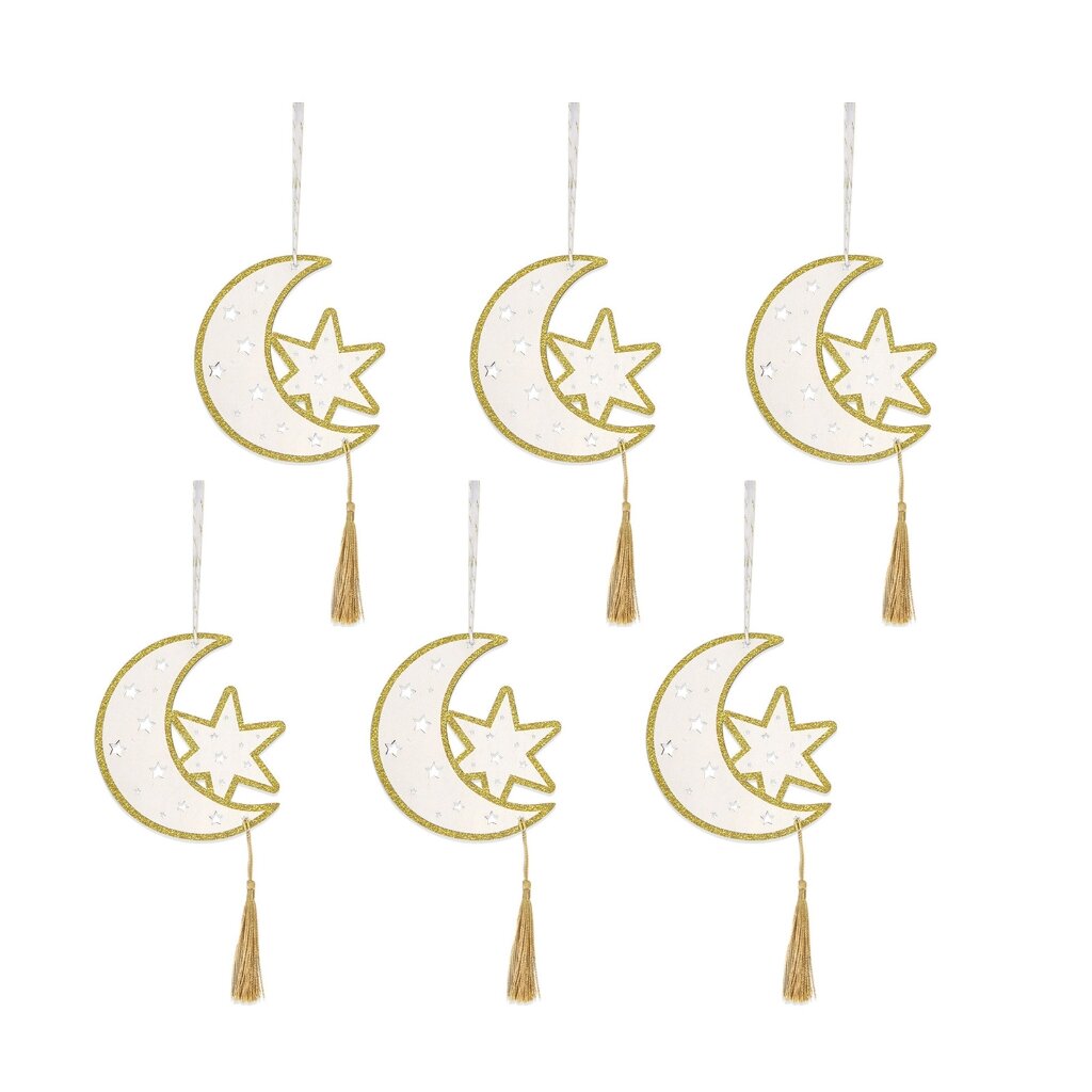Набор из 6 деревянных подвесных украшений с головой козла, звездой и луной, бахрома, декор для дома и мечети