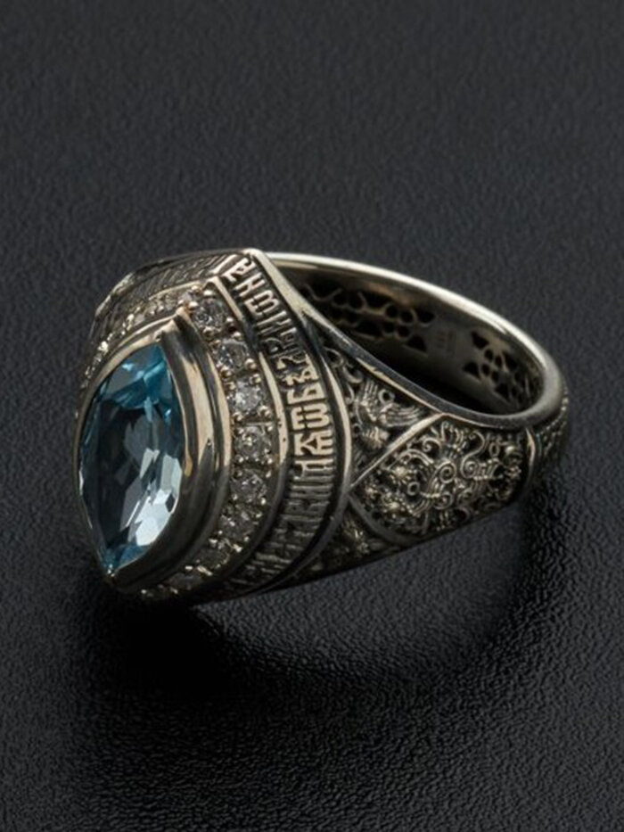 Перстень, серебро, 925 проба, чернение, топаз