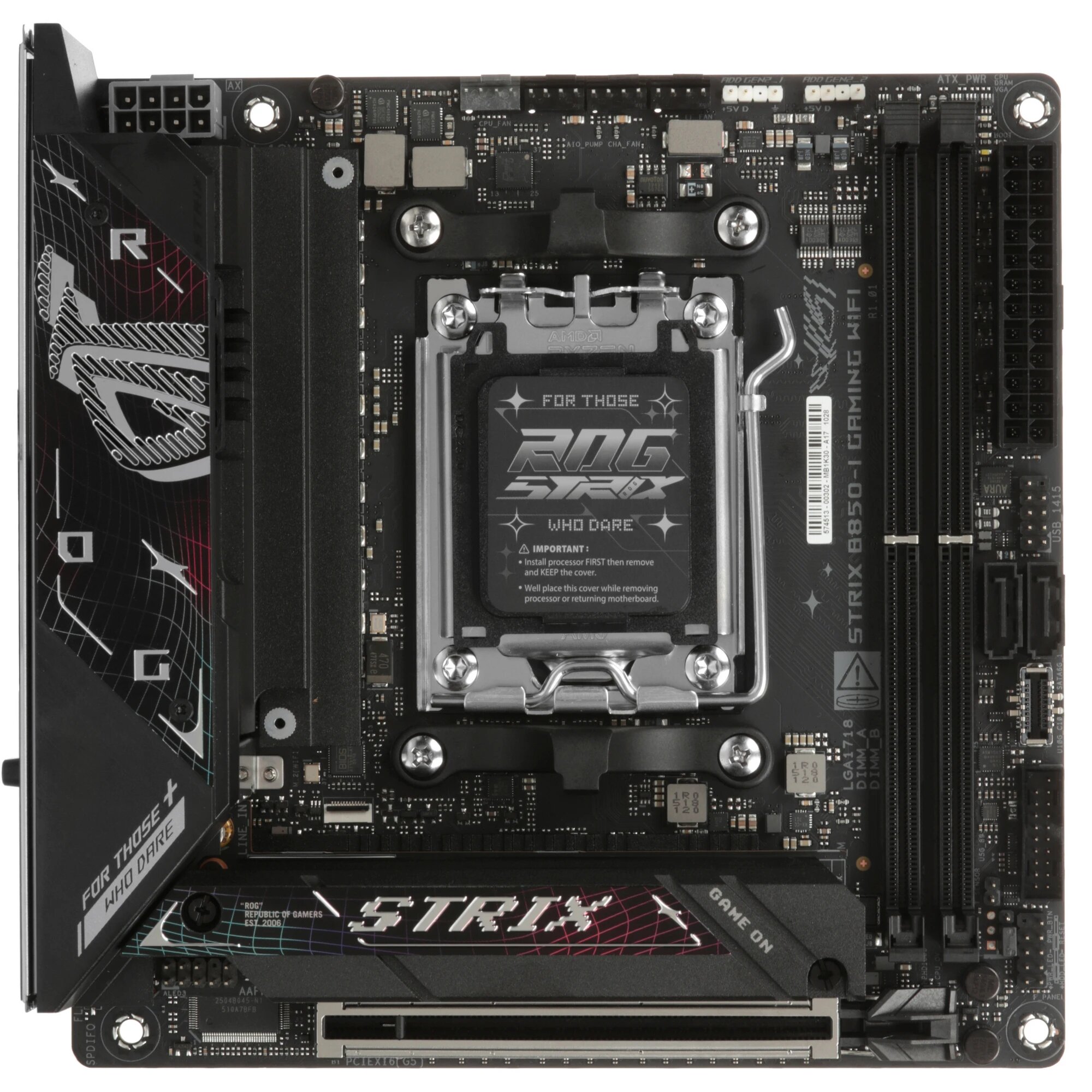 Материнская плата ASUS ROG STRIX B850-I GAMING WIFI (AM5/AMD B850/2xDDR5/PCI-Ex16/2xM.2/SB/Wi-Fi/BT/GLAN/HDMI/Mini-ITX)