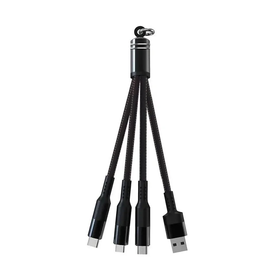 Кабель-брелок 3-в-1 С Нейлоновой Оплеткой Для Быстрой Зарядки USB-C, Micro USB И 3 in 1 15cm Black