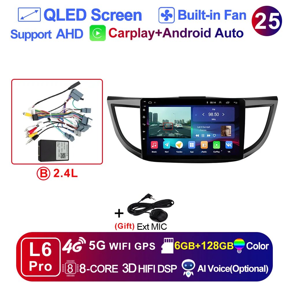 LEHX L6 Pro 4G DSP 2Din Android 14 Carplay Авто Радио для Honda CRV CR-V 2012-2016 B-L6 Pro(6-128)