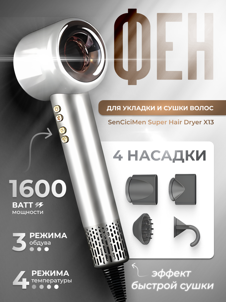 Фен для волос SenCiciMen Super Hair Dryer X13 Silver