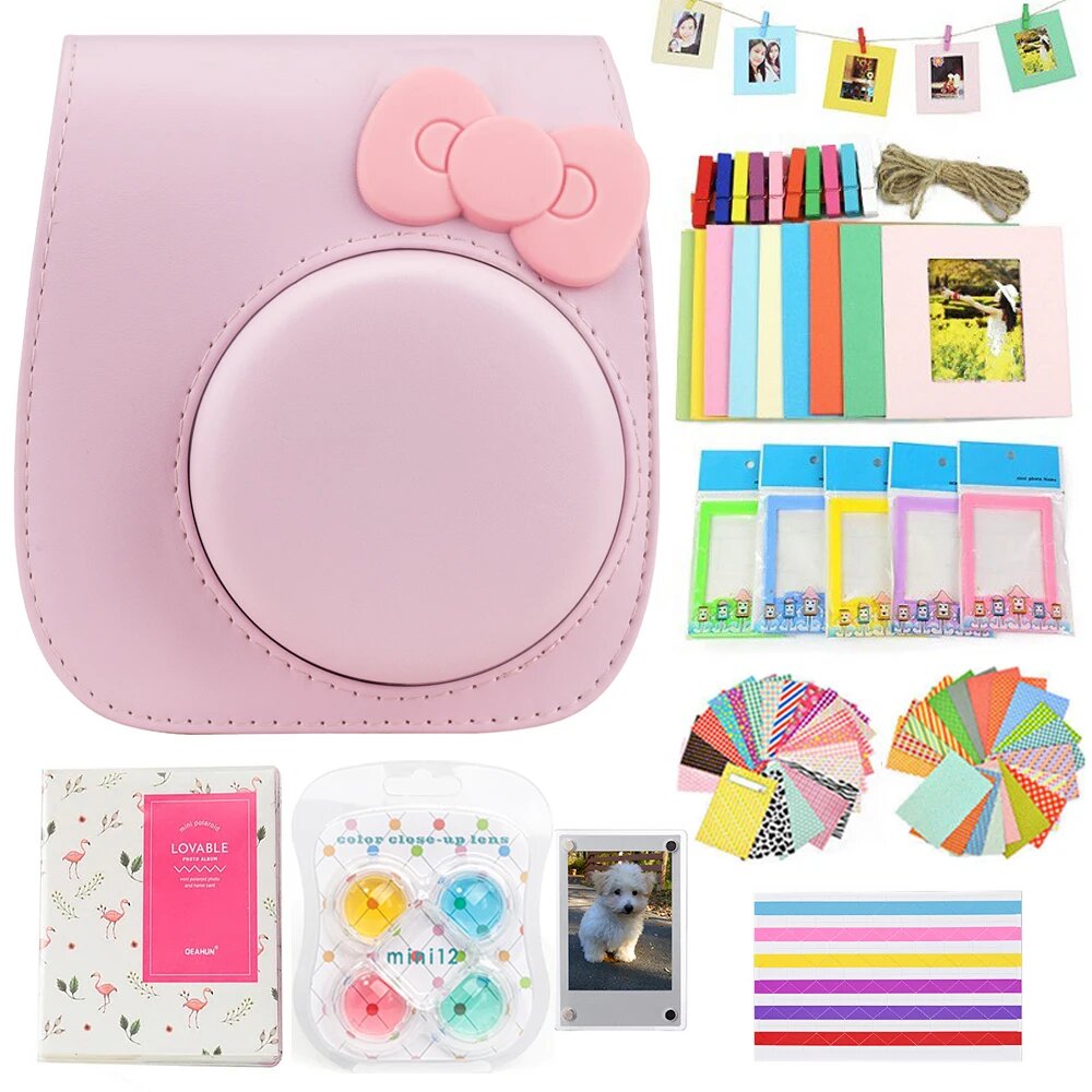 Чехол для Fujifilm Instax Mini 12 из искусственной кожи + набор аксессуаров Pink Bow