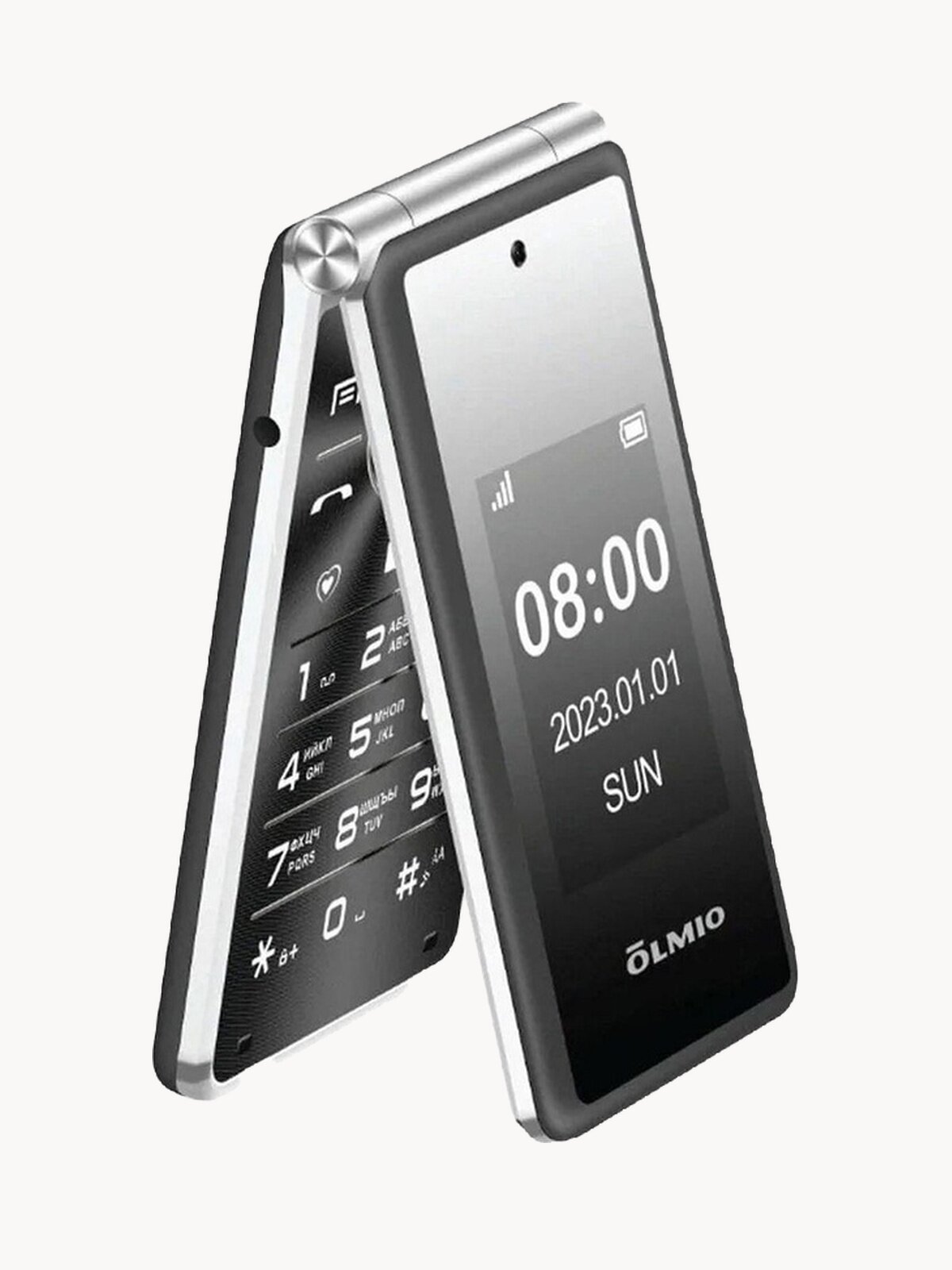 Кнопочный телефон OLMIO F50, раскладушка, 2 экрана, 1400 мА·ч, черный