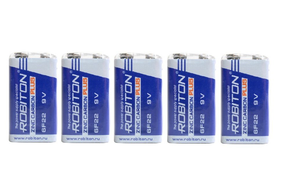 Батарейка крона 9 В 6F22 Robiton комплект 5 шт