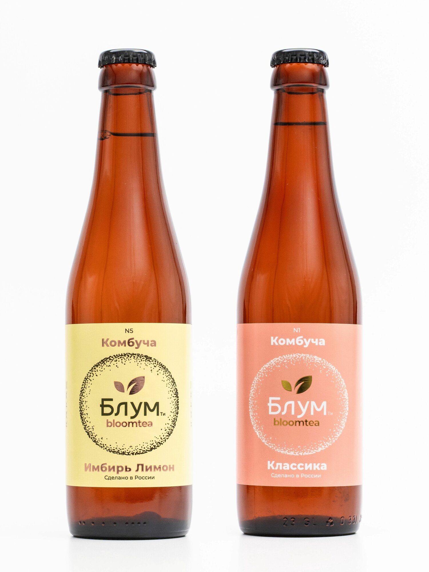 Комбуча чайный гриб Блум BLOOMTEA, PREMIUM, непастеризованная, без ароматизаторов, сет, 2 вкуса, классика и имбирь лимон, 2х0,33л