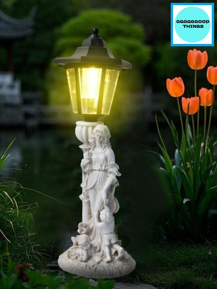 Большая садовая статуя, Ангел матери и ребенка, солнечная лампа, полимерный материал, 39*15*12cm