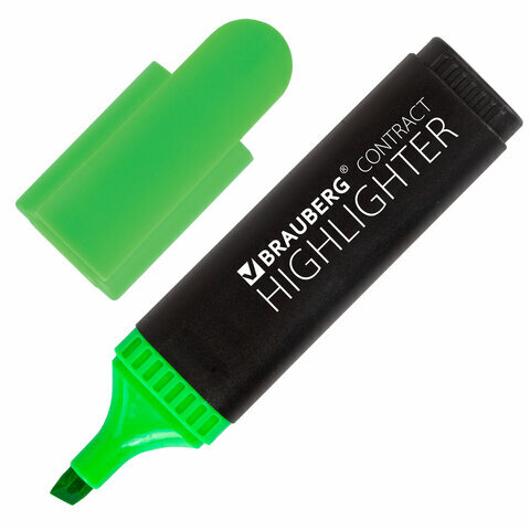 Текстмаркер Brauberg "Contract", классический, скошенный наконечник 1-5 мм, зеленый (150390)